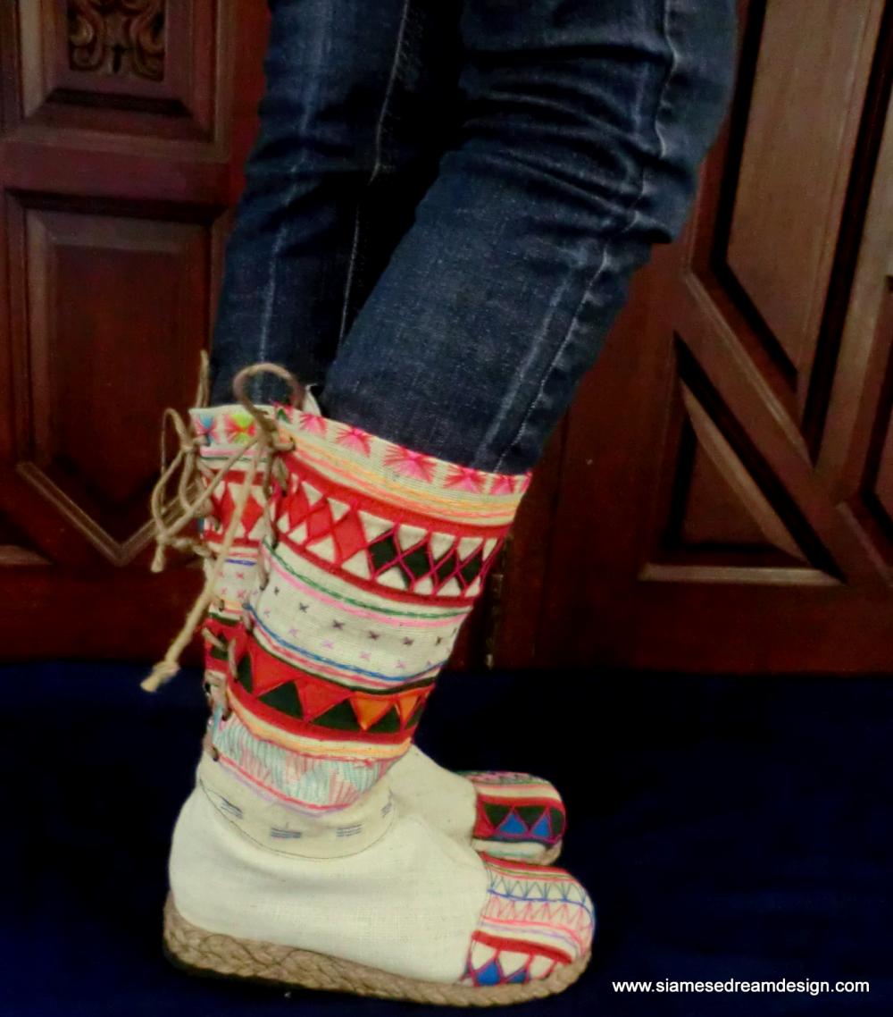 Tribal Boots Embroidered & Appliquéd Natural Woven Cotton Back Lace on ...
