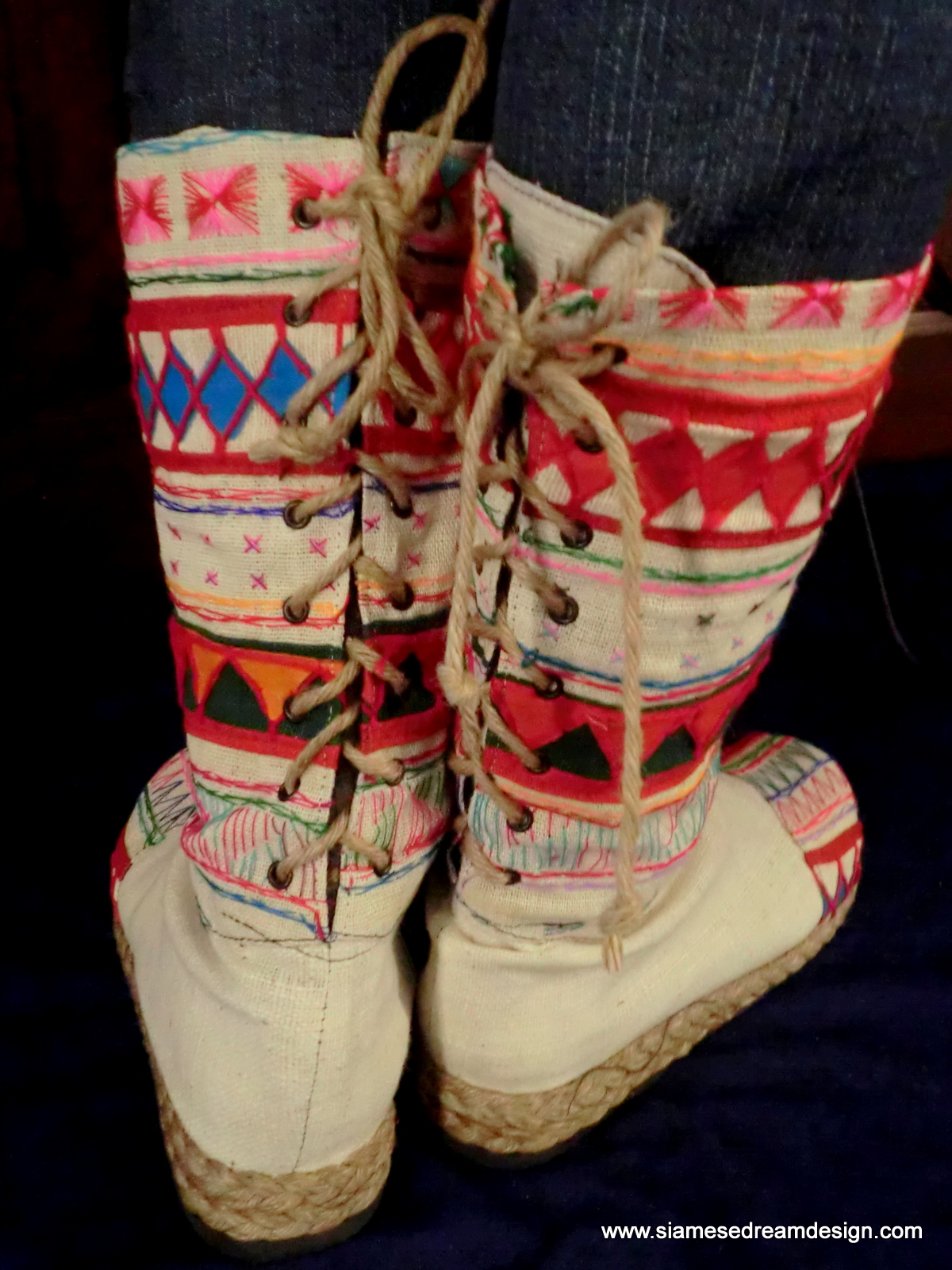 Tribal Boots Embroidered & Appliquéd Natural Woven Cotton Back Lace on ...